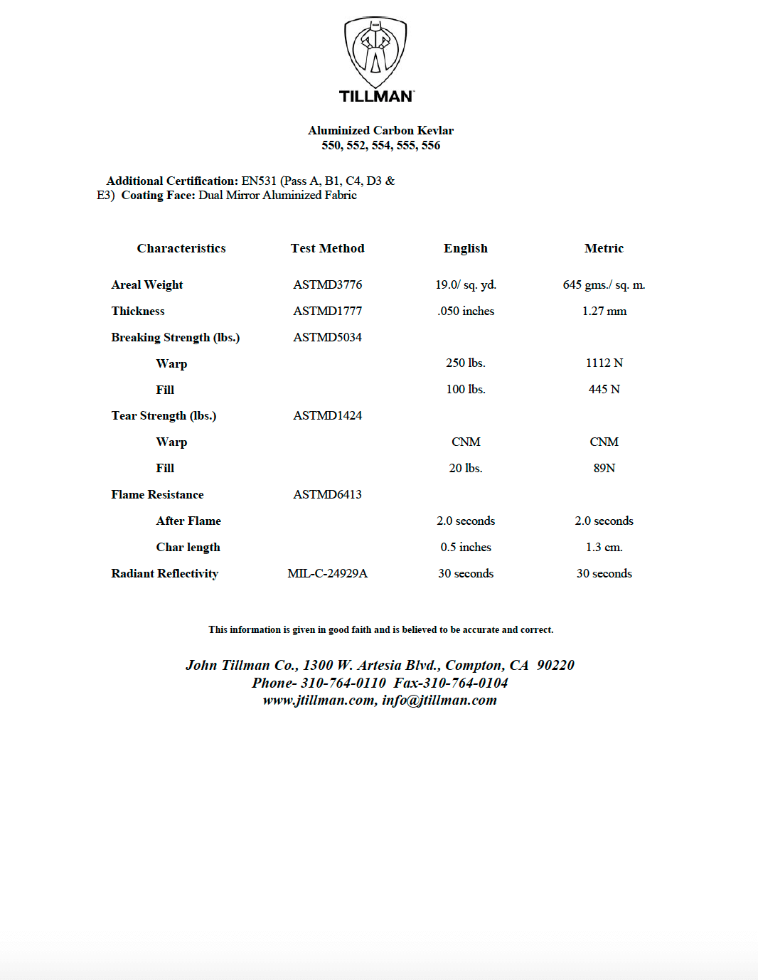 550 Aluminized Back-Hand Pad - John Tillman Co.